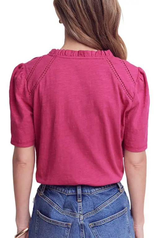 Boden Lace Trim Short Sleeve Cotton Button-up Shirt
