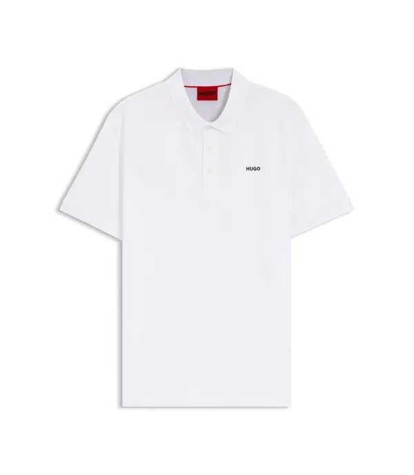 Hugo Cotton-piqué Polo Shirt With Logo Print - White