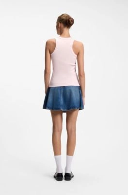 Hugo Ribbed Stretch Cotton Tank Top With Blue Logo Label - Light Pink