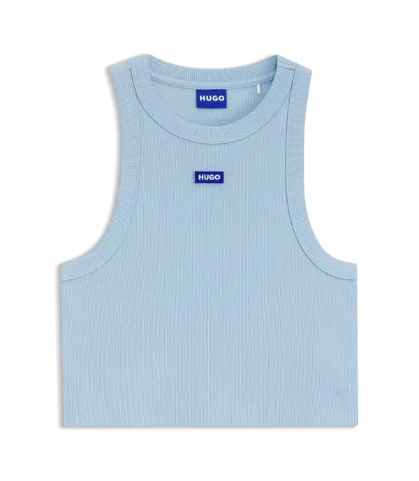 Hugo Cropped Stretch-cotton Tank Top - Light Blue