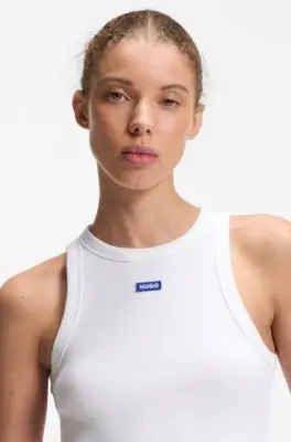 Hugo Ribbed Stretch-cotton Cropped Tank Top With Logo Detail