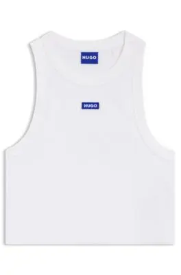 Hugo Ribbed Stretch-cotton Cropped Tank Top With Logo Detail