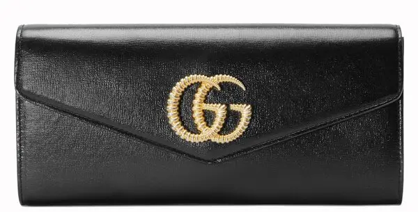 Gucci Broadway Leather Clutch With Torchon Double G Emblem - Black
