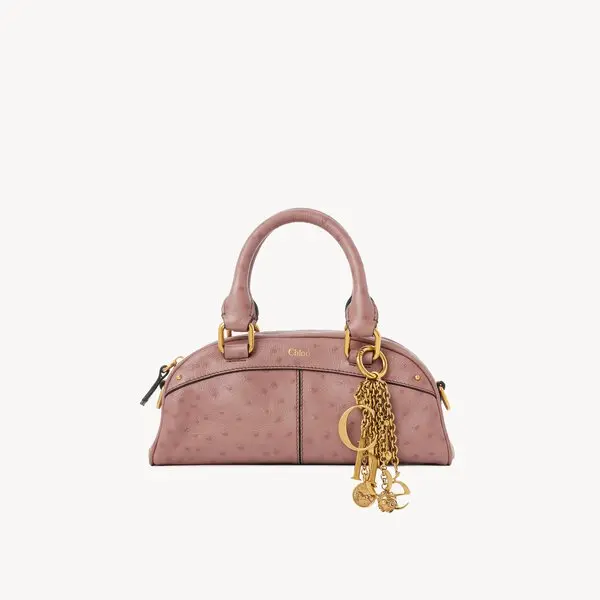 Chloé Bowling Bag In Ostrich-effect Leather - Nougat