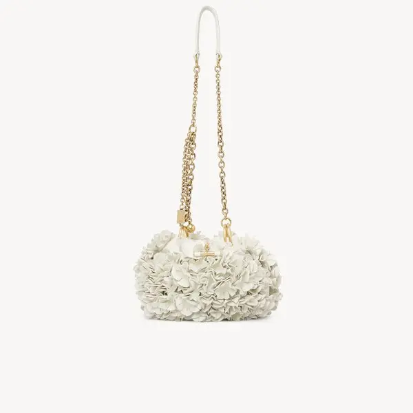 Chloé Plissé Shoulder Bag With Leather Flowers - White