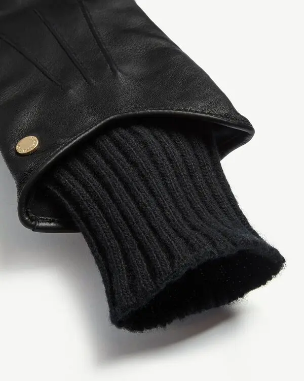 Strathberry Grange Gloves In Leather With Cashmere Blend Cuff - Black