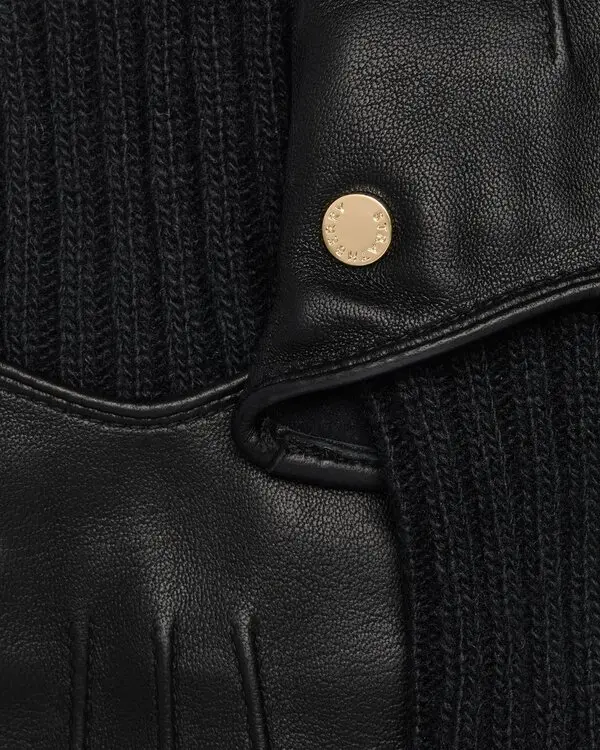 Strathberry Grange Gloves In Leather With Cashmere Blend Cuff - Black