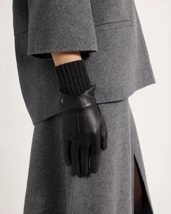 Strathberry Grange Gloves In Leather With Cashmere Blend Cuff - Black