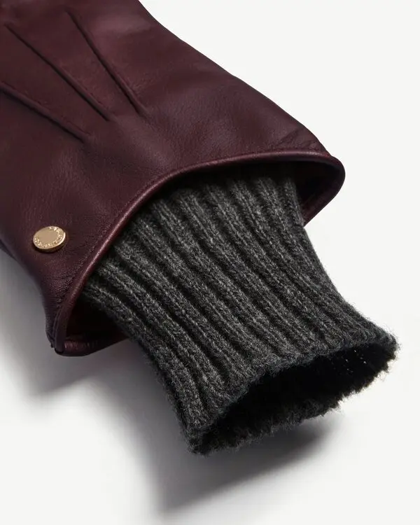 Strathberry Grange Gloves In Leather With Cashmere Blend Cuff - Red