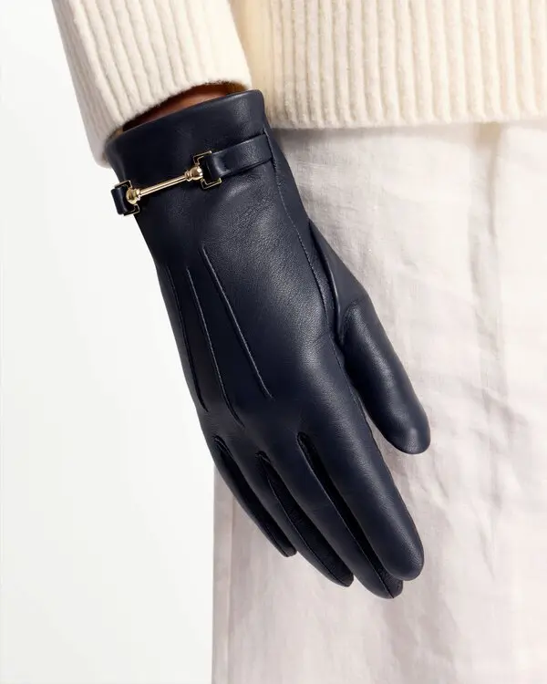 Strathberry Stockbridge Gloves With Gold Tone Detail - Blue