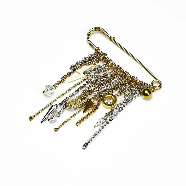 KIREI Tone Layered Chain Statement Brooch - Gold/silver
