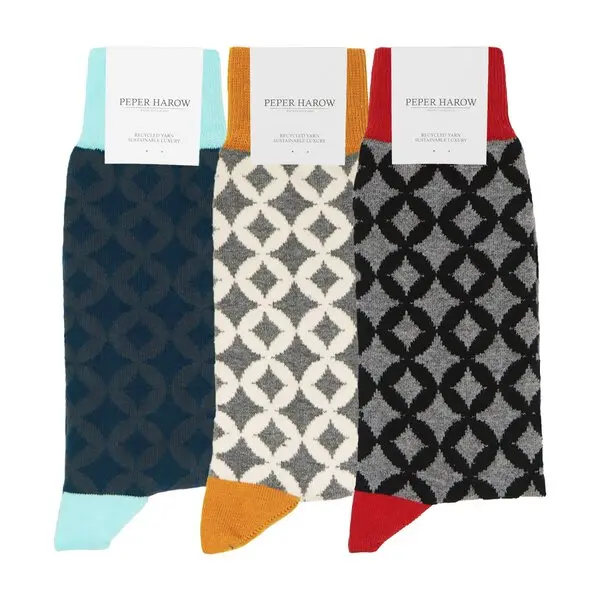 PEPER HAROW - MADE IN ENGLAND Peper Harow Mosaic Patterned Crew Socks Bundle - Black/blue/gray