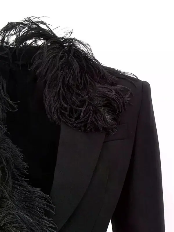 Attico Feather-trim Single-breasted Blazer