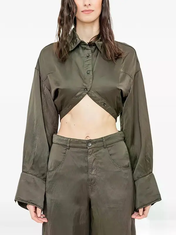 Andrea Ya'aqov Cropped Long-sleeve Shirt - Brown