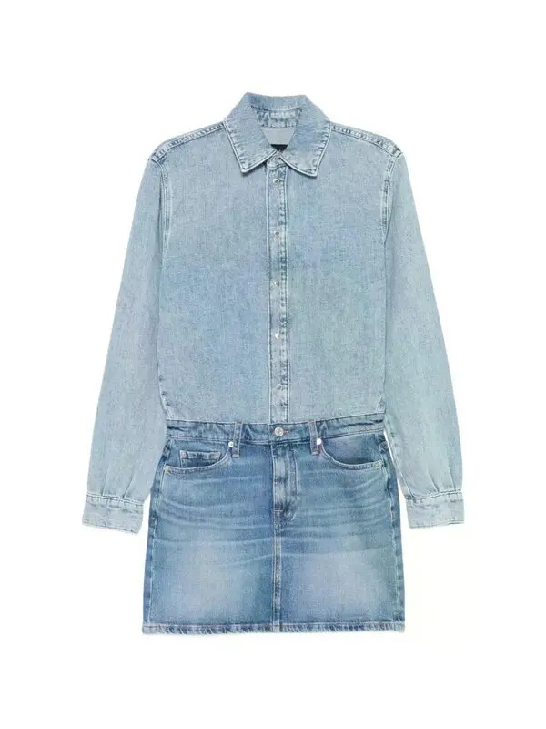 7 For All Mankind Faded Effect Long Sleeve Dress - Blue