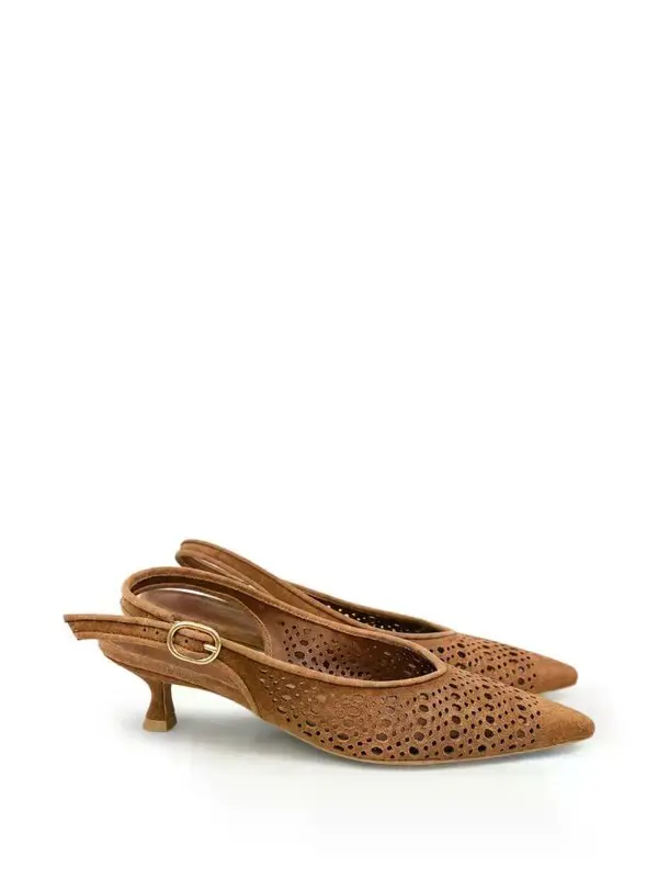 POCHE PARIS Perforated Suede Slingback Pumps