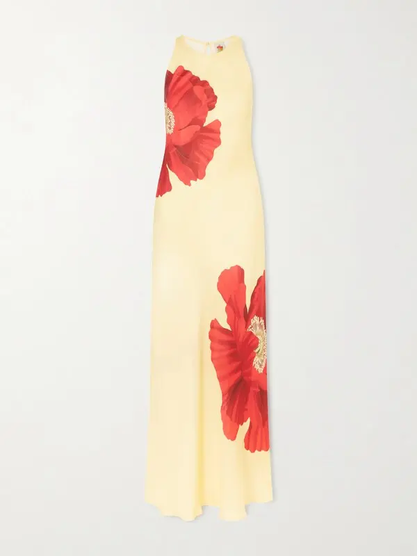Farm Rio Floral-print Satin Maxi Dress - Yellow