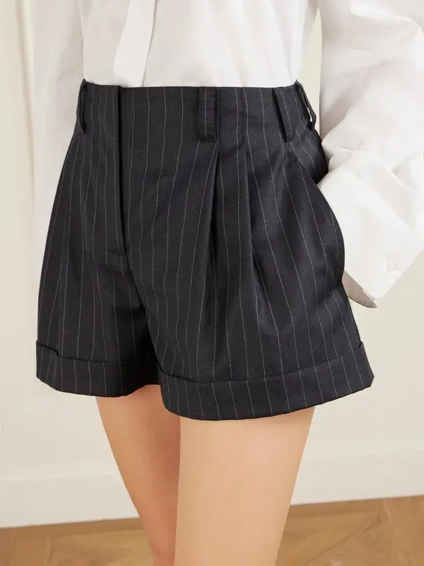 Givenchy Striped Double-pleated Wool Shorts