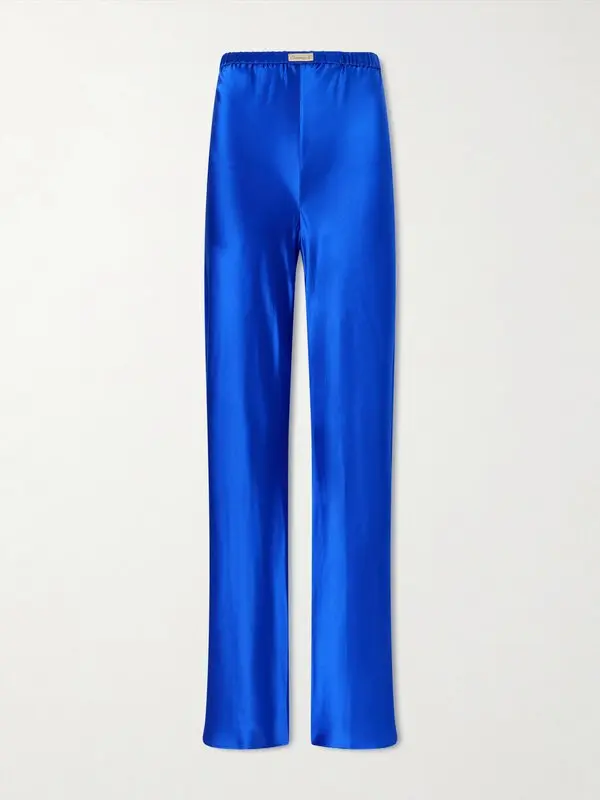 Comme Si Silk Charmeuse Wide Leg Pants - Blue