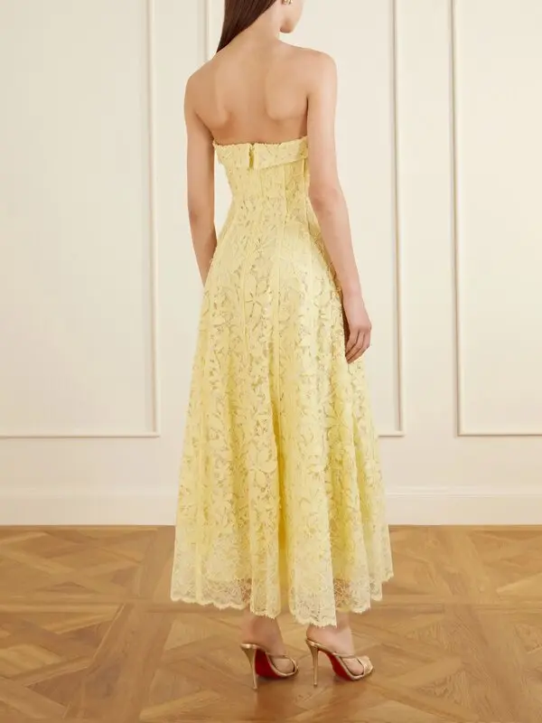 Simkhai Imogen Cotton-lace Strapless Midi Dress - Yellow