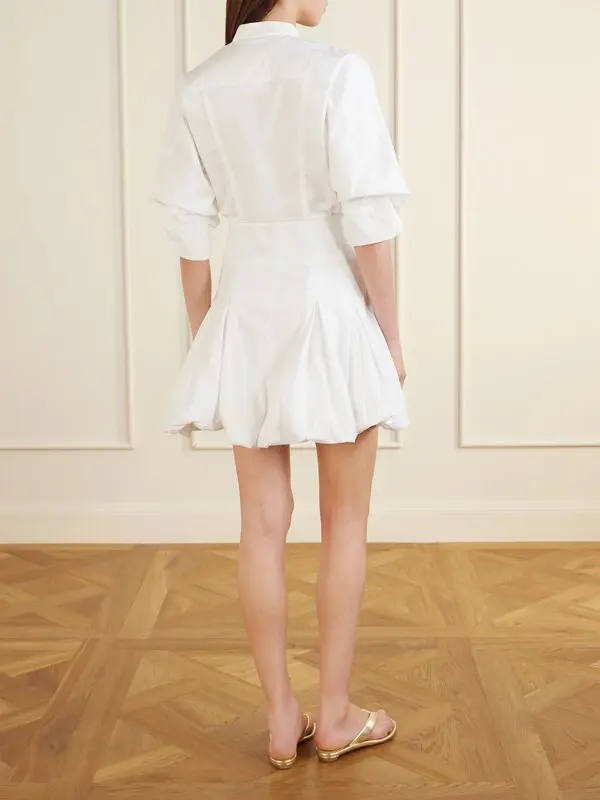 Simkhai Effie Bubble Pleated Cotton-blend Poplin Mini Dress - White