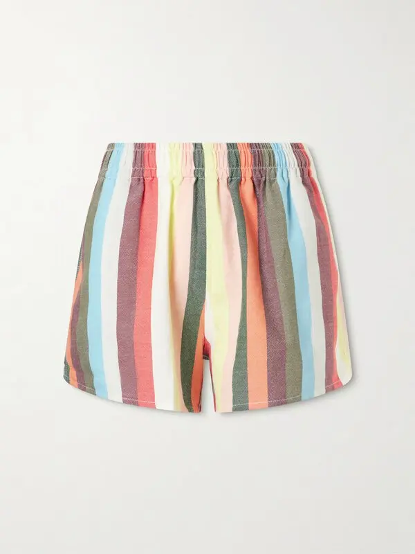 MARRAKSHI LIFE High-waisted Striped Cotton Shorts
