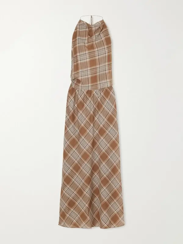 Matteau Layered Checked Cotton-voile Midi Dress - Brown