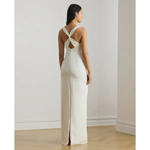 Ralph Lauren Sleeveless Crepe Gown With Twisted Back Detail