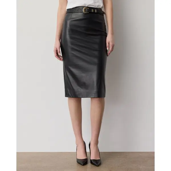 Ralph Lauren Short Curran Nappa Leather Pencil Skirt