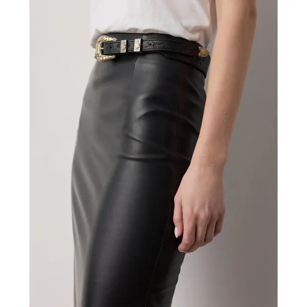 Ralph Lauren Short Curran Nappa Leather Pencil Skirt