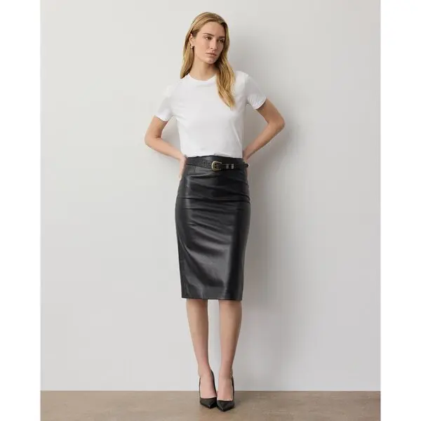 Ralph Lauren Short Curran Nappa Leather Pencil Skirt