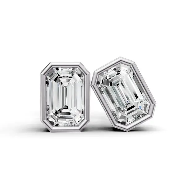 SEREIA OFFICIAL Emerald Cut Lab Diamond Bezel Studs In 14k White Gold - Silver