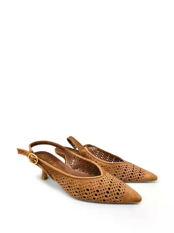 POCHE PARIS Perforated Suede Slingback Pumps