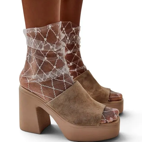 HIGH HEEL JUNGLE BY KATHRYN EISMAN Embellished Mesh Socks - White