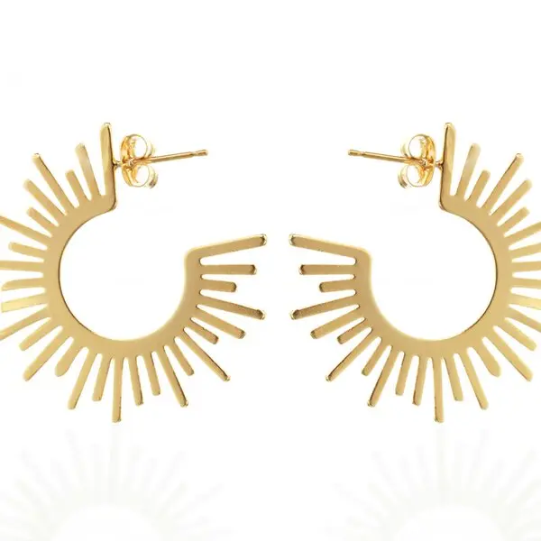 C.J.M Sun Hoop Earrings In 16k Plated - Gold