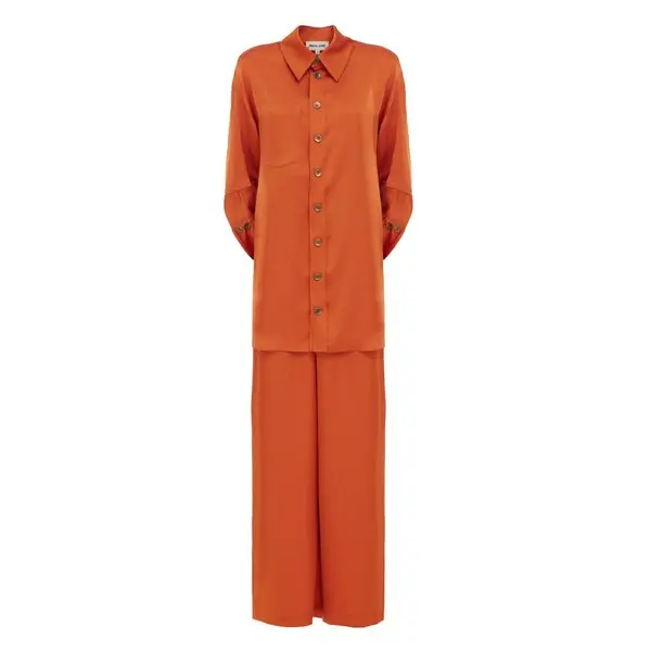JULIA ALLERT Satin Oversized Shirt And Wide-leg Trouser Set - Orange