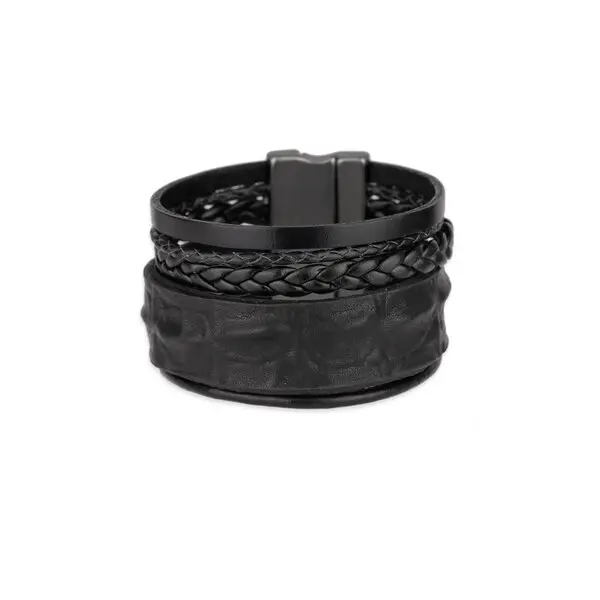 Saachi Leather Statement Bracelet - Black