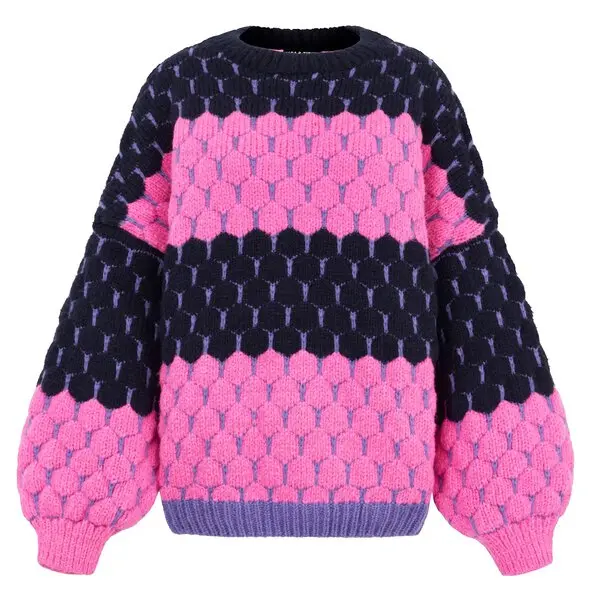 CARA & THE SKY Marissa Stripe Bubble Stitch Jumper - Blue