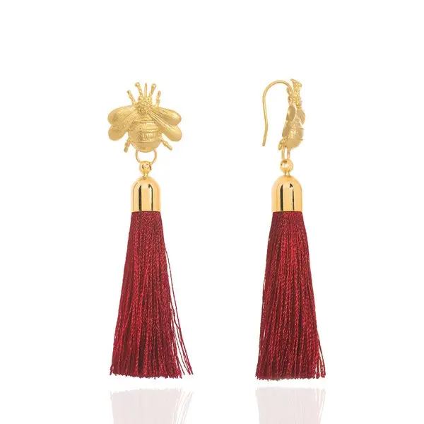 C.J.M Bee Tassel Drop Earrings - Gold