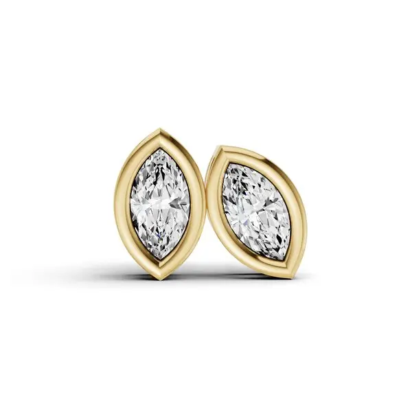 SEREIA OFFICIAL Marquise Bezel Set Lab Grown Diamond Studs In 14k Yellow - Gold