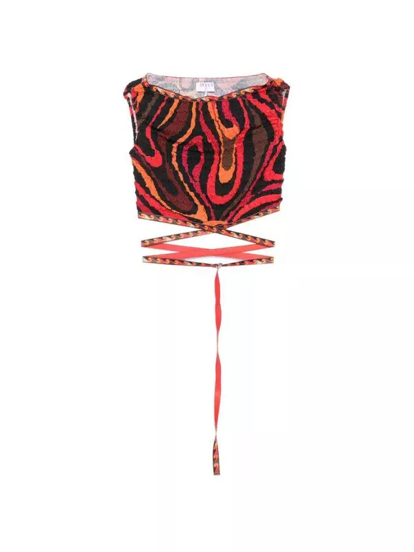 Emilio Pucci Marmo-print Seersucker Wrap Top
