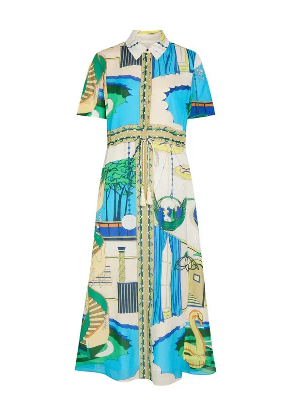 Tory Burch Printed Silk And Cotton-blend Midi Shirt Dress - Multicoloured