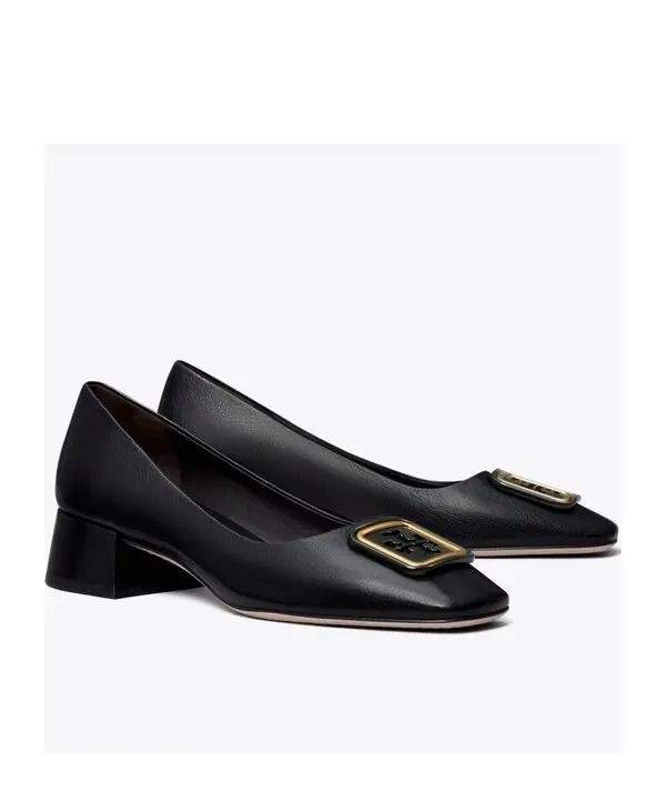 Tory Burch Georgia Leather Square Toe Pumps - Deep Black