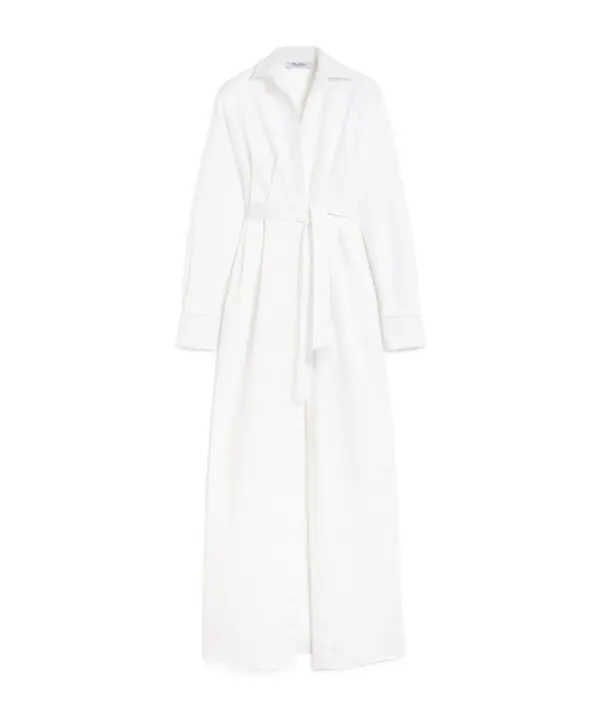 Max Mara Belted Long-sleeve Shirt Dress In Stretch Cotton Gabardine - Optical White