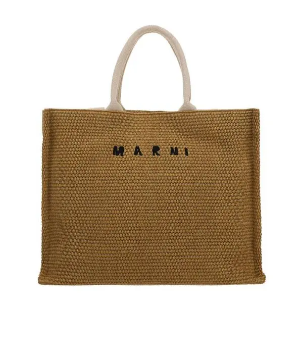 Marni Logo Embroidered Woven Tote Bag - Brown