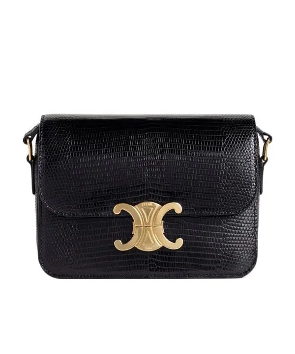 Celine Teen Triomphe Bag In Lizard - Black