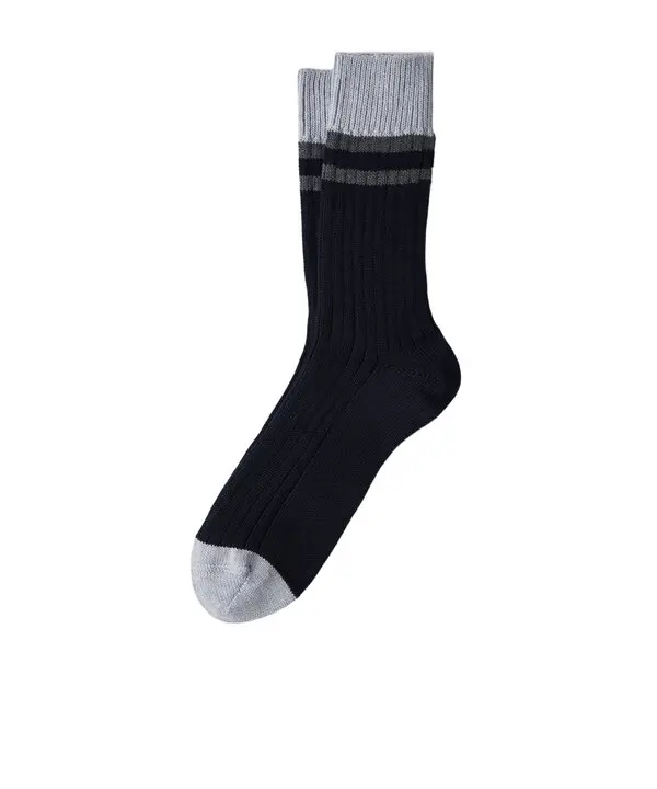 Brunello Cucinelli Ribbed Knit Ankle Socks With Stripes - Blue