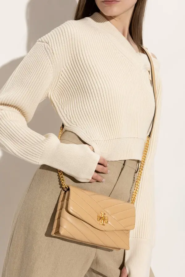 Tory Burch Kira Chevron Logo Plaque Chain Wallet - Nude