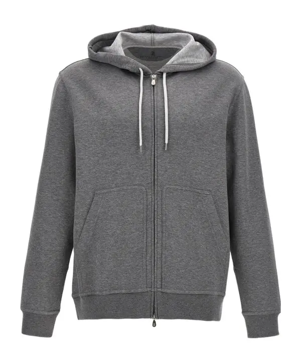 Brunello Cucinelli Zip-up Drawstring Hoodie - Grey