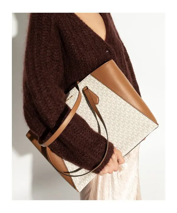 Michael Kors Large Tote Bag With Logo Detail - Cream